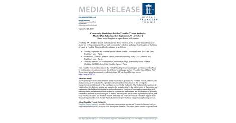 Community Workshops for the Franklin Transit Authority Master Plan ...